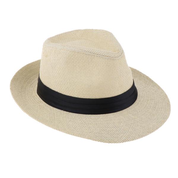 説明:ファッション男性女性夏麦わら帽子スタイリッシュなレトロスタイルわらfedora trilbyパナマ帽子ソンブレロサンボンネットビーチキャップ、広いつばとブラックのバンドデザイン偉大な旅行sunhat、外を歩くときに太陽からあなたを守り...
