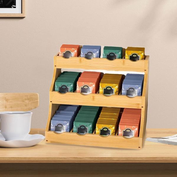 説明: guration的な貯蔵ソリューション]:この3層の木製オーガナイザーは.ティーバッグ.コーヒーポッド.調味料をきちんと保管して展示するのに最適です.その12のコンパートメントは.キッチンまたはオフィスブレークルームをきれいに保ち....