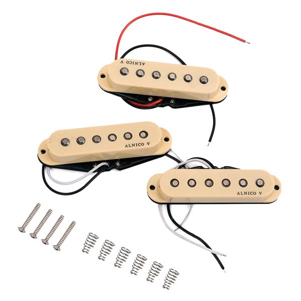 説明: 100%真新しい高品質エレキギター用のネック/ミドル/ブリッジシングルコイルピックアップセット逆巻き/逆極性ミドルピックアップは.ピックアップスイッチ位置2および4でハムをキャンセルします.  Alnico 5マグネットは.より多く...