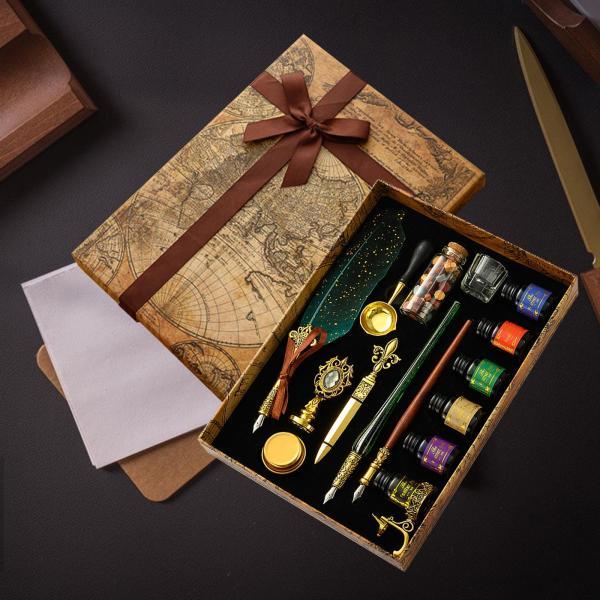 仕様:材質:金属サイズチャート:フェザーペン:長さ:21cm / 8.27inchストレートつけペン:長さ:17cm / 6.69inchインクボトル:2.4x5.9cm / 0.94x2.32inchレターオープナー:21.5x13.5c...