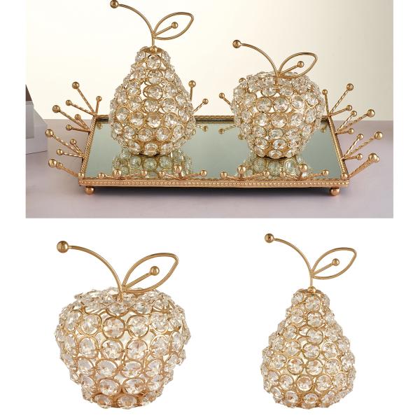 説明:エレガントなゴールドフルーツエレメント(アップル/ペアー).クリスタルの銅リングが繊細なテーブルデコレーションを演出この華やかなクリスタルをちりばめたオーナメントは.あらゆる機会にぴったりのギフトです.母の日.クリスマス.バレンタイン...
