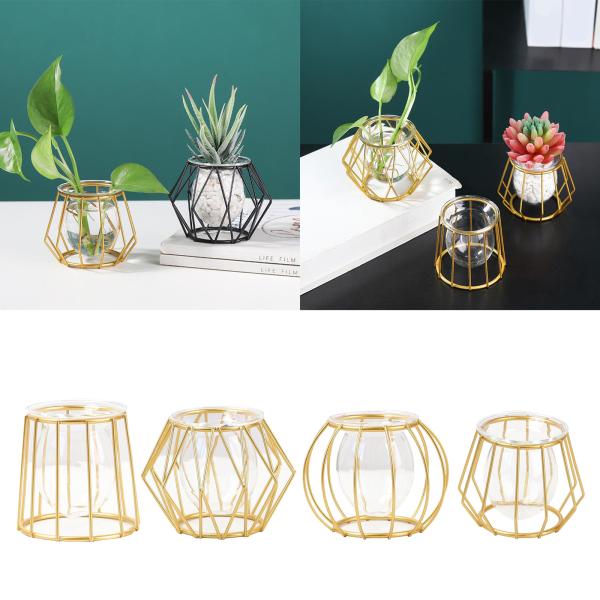 説明:北欧スタイルの3D幾何学的な鉄の花瓶.ガラス瓶.家の植物の水耕花瓶が付いている金属ワイヤーフラワースタンド.ティーライトキャンドルホルダーとしてもお使いいただけます.シンプルなデザイン.卓上装飾のセンターピースの写真の小道具.オフィス...