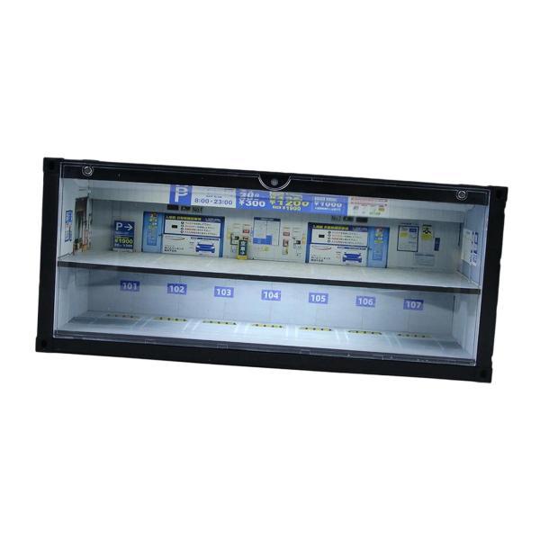 説明: [1/64 風景シミュレーション駐車場]: 1/64 ダイキャストモデルの保管と展示のためのコレクションディスプレイショーケース [ガレージディスプレイケース]: 1/64スケールの模擬駐車場シーンとライト付き.フィギュア.車のモデ...