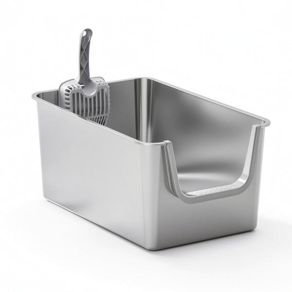 【素材】: 衛生的で耐久性になステンレス製猫トイレです。プラスチック製と比べて傷がつきにくく、ニオイや汚れが染み込みにくいため、いつでも清潔な状態を保つことができます。【デザイン】: 猫ちゃんが出入りしやすいよう手前の入り口を低く設計した、...