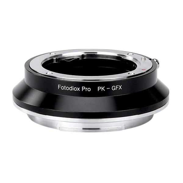 Fotodiox（フォトディオックス）PK-GFXは、ペンタックスKマウントレンズを富士フイルムＧマウントカメラ（GFX100、GFX50Rなど）に装着するためのマウント変換アダプターです。