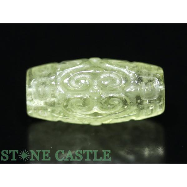 石流通センター 一点物天然石 ビーズ アクセサリー モチーフビーズ リビアングラス 回紋珠(マニ車) No.26 パワーストーン