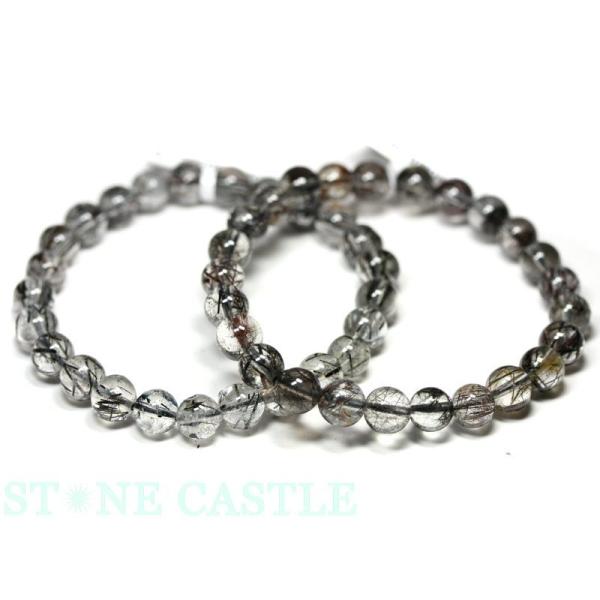 高品質 ブレスレット ブラックルチルクォーツ (4A) (約7〜7.5mm) 天然石 パワーストーン
