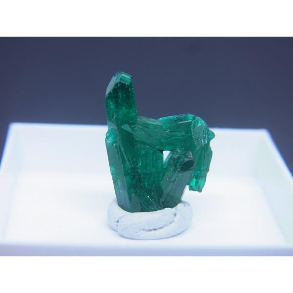 翠銅鉱（ダイオプテーズ）DioptaseLOC. Mindouli District Pool Department Republic of the Congoサイズ：約1×0.4×1.5ｃｍ　銅を含んだ緑色の結晶をした鉱物で、かつてエメラ...