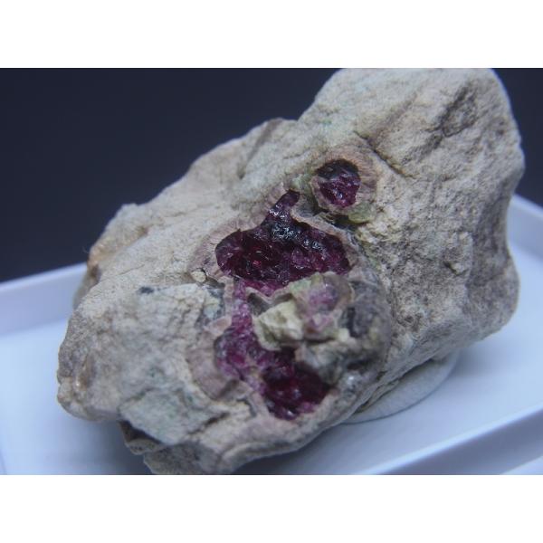 クロム透輝石中の苦礬柘榴石（パイロープガーネット）Pyrope GarnetLOC. Wanzenau Gars am Kamp Horn District Austriaサイズ：約3.8×3.0×2.2ｃｍ緑色の部分はクロムダイオプサイド...