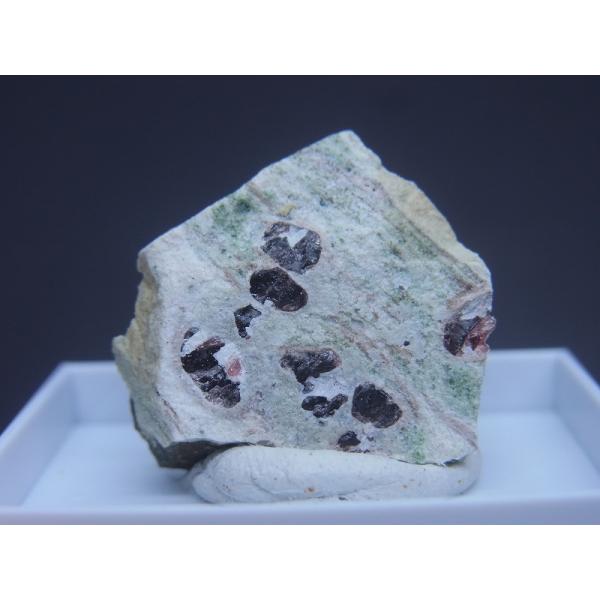 クロム透輝石中の苦礬柘榴石（パイロープガーネット）Pyrope GarnetLOC. Wanzenau Gars am Kamp Horn District Austriaサイズ：約2.2×0.9×2.1ｃｍ緑色の部分はクロムダイオプサイド...