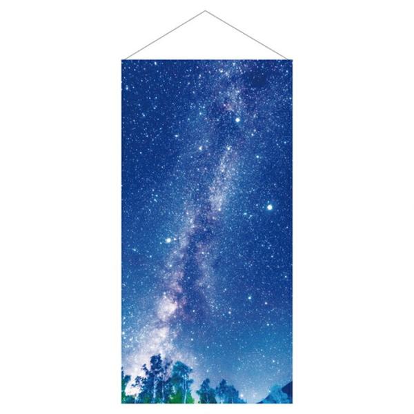 ひも付きなのでタペストリーを壁に吊るすだけで簡単に七夕ディスプレイに。青い夜空に天の川のきれいなイラストで、七夕飾りの壁の背景や撮影スポットとしてアイデア次第の装飾を！着火しても燃え広がりにくい防炎加工を施しています。公衆の集まる施設で防炎...