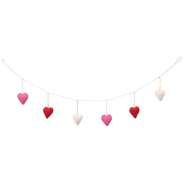 バレンタインらしい、ハート型のかわいいガーランド。商品棚に置いたり、ワゴンや看板に巻いたり、壁に吊るしたり、バレンタインらしい店舗ディスプレイに。【サイズ】D2×H14×L120cm 【素材】ウール
