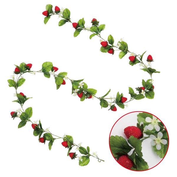 鮮やかなイチゴでディスプレイにフレッシュな印象を。 商品棚に置いたり、ワゴンや看板に巻いたり、壁に吊るしたり、春らしい店舗ディスプレイに。●素材／発泡スチロール・ポリエチレン・ポリエステル●サイズ／長さ180cm●特記事項／両端取付用リング...