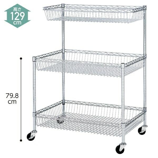 様々な商品の大量陳列が可能！【サイズ】W90.7×H128.1×D60.9cmキャスター装着時：H128.1(前79.8)cm ハーフカゴ：D40.6cm カゴの深さ：13cm【素材】スチール製 クロームメッキ【重量】15kg【その他仕様】...