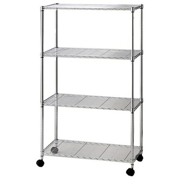 棚の編み方をタテ線材からヨコ線材に変更したローコストタイプです。定番のワイヤーラックをリーズナブルな価格でご提供。【サイズ】D45.7cm W90.7cm キャスター装着時：H156.2cm【素材】スチール製 クロームメッキ【その他仕様】耐...