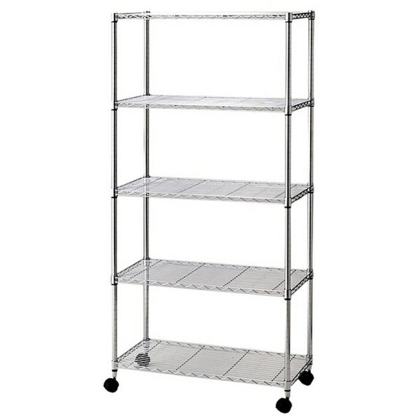 棚の編み方をタテ線材からヨコ線材に変更したローコストタイプです。定番のワイヤーラックをリーズナブルな価格でご提供。【サイズ】D45.7cm W90.7cm キャスター装着時：H186.7cm【素材】スチール製 クロームメッキ【その他仕様】耐...