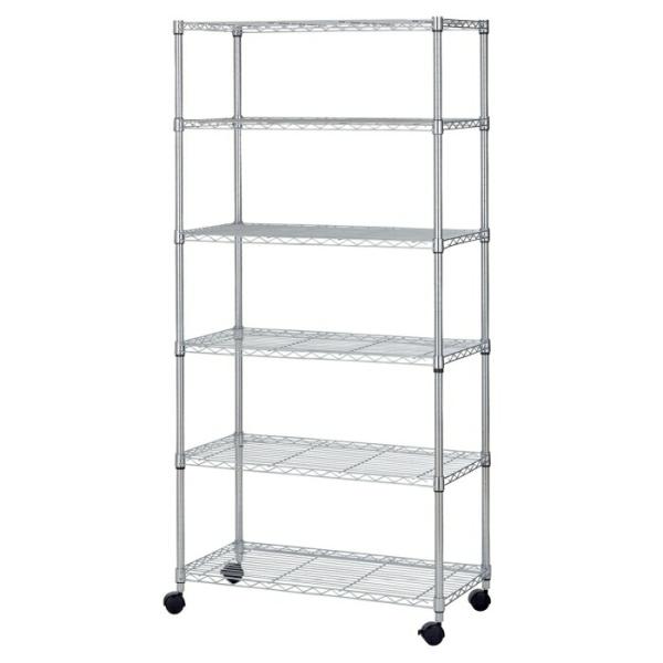 棚の編み方をタテ線材からヨコ線材に変更したローコストタイプです。定番のワイヤーラックをリーズナブルな価格でご提供。【サイズ】D45.7cm W90.7cm キャスター装着時：H186.7cm【素材】スチール製 クロームメッキ【その他仕様】耐...
