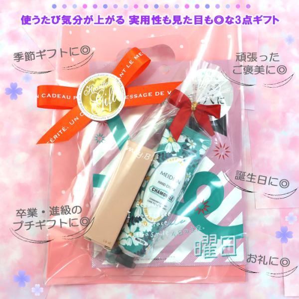 【セット内容】シートマスク（25ml）・オイルリップ（3ｇ）・ハンドクリーム（30ｇ）＊こちらはおまかせ3点ギフトセットです。お選びいただけませんので予めご了承下さいませ。＊ラッピング済商品ですので届いたらそのまま渡せますよ！プチギフト プ...