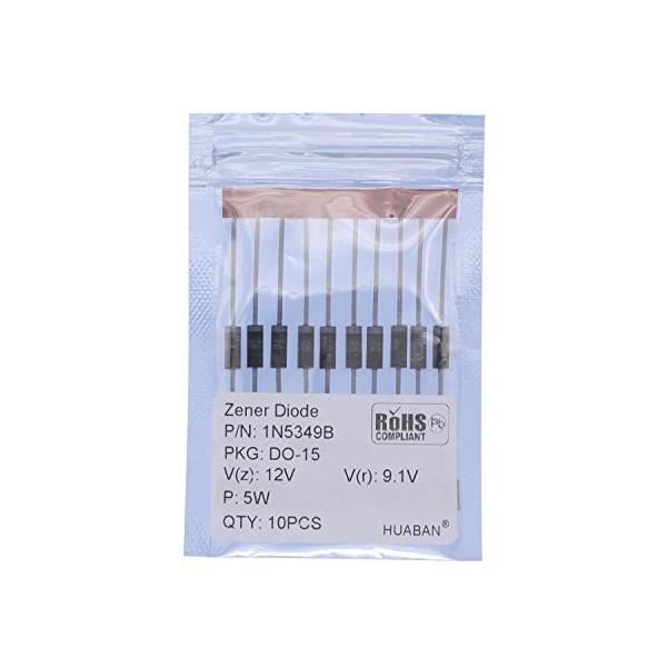 【商品説明】　・V(z): 12V ; V(r): 9.1V ; P: 5W・パッケージ数量：10個・製品タイプ：ツェナーダイオード・部品番号: 1N5349B・鉛フリー／RoHS対応電子部品 / DO-15※未決済で３日経過した場合は、ご...