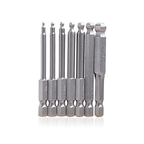 【商品説明】　・【ボールポイントビット】全長: 65mm、軸径: 6.35mm六角軸、サイズ：2/2.5/3/4/5/6/8mm。数量: 合計7個。・【効率の向上】傾斜角度25度で使用でき、多方向に傾けることができます。より便利に、より速く...