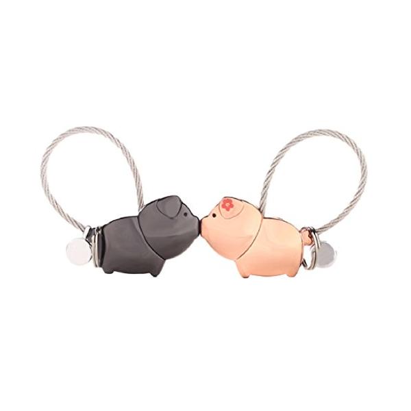【商品説明】　・KLU ペア キーホルダー カップル お揃い キーリング 鍵 かわいい 動物 ブラック ピンクゴールド 2個セット・可愛い動物たちの色違い2個セット。仲良しの為のペアデザインキーホルダーです。子豚、イルカ、ゾウ。それぞれがと...