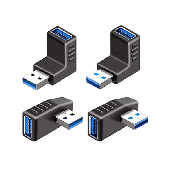 【商品説明】　・【90° L字型デザイン】USB3.0 A(オス) - USB A(メス)L字型のUSB 直角 アダプタです。パッケージ内容：4種類セット、各種類1個で計4個セット。左向きと右向き、上向きと下向きのL字型デザインを採用し、多...