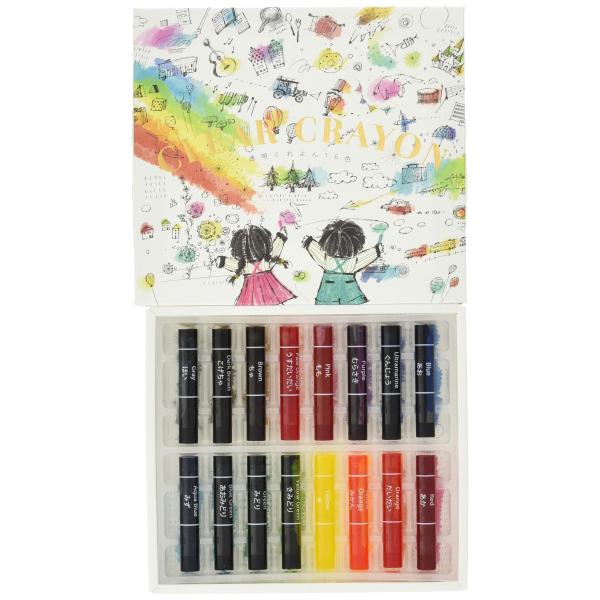 【商品説明】　・【イラスト】すがわらあい・【ケースサイズ】W186×D167×H24mm・【サイズ】クレヨン1本あたり:直径11mm×長さ65mm・【仕様】オイルゲルクレヨン・【内容】16色×各1本(赤・黄・黄緑・緑・青・橙・水・紫・薄橙・...