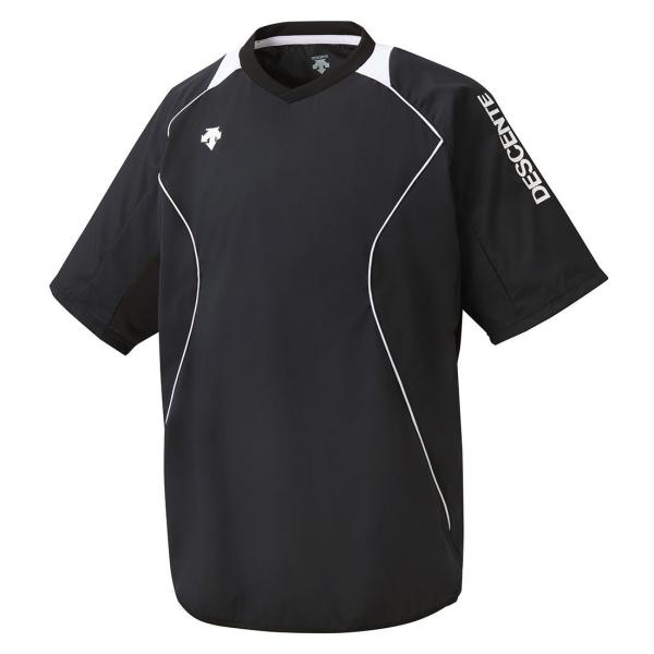 防風機能を備え持った生地を身頃に採用したバレーボール用半袖ピステです。汗のかきやすい首裏にはメッシュ素材を配置しています。※掲載画像の仕様・デザイン・カラー等が予告なく変更される場合があります。あらかじめご了承下さい。デサント DESCEN...