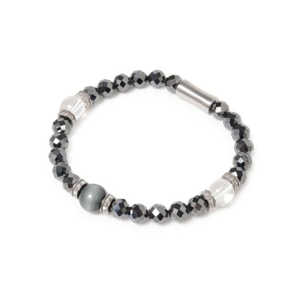 【カラー】ブラック【サイズ】M【素材】天然石、SUS316L(円柱パーツ、ロンデル)、ウレタンゴム【原産国】-【メーカー品番】0734DABAB201203【コメント】人気シリーズ「LUCEα」から磁石と天然石を組み合わせた腕用磁気アクセサ...