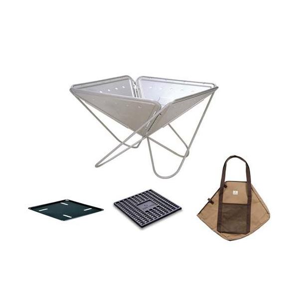 ・スペック・・焚火台M・材質:本体/ステンレス・サイズ:350x350x248mm・収納サイズ::450x515x32mm・重量:3.5kg・焚火台ベースプレート・材質:スチール（黒塗装）・サイズ:360x360x7mm・重量:1.3kg・...