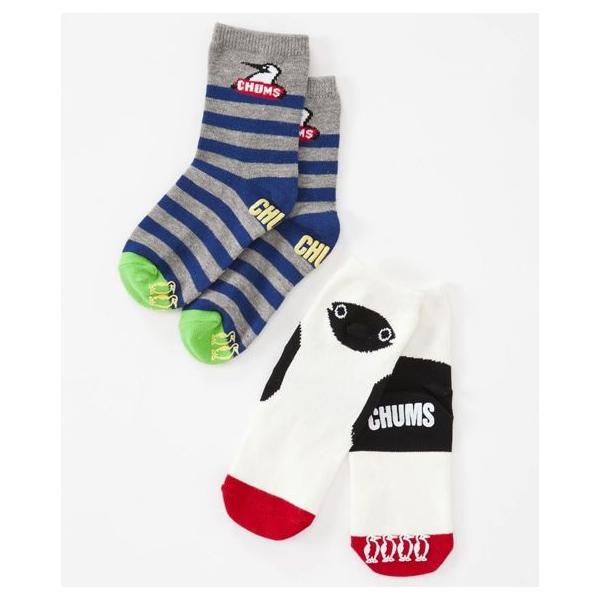 【コメント】ブービーバードモチーフのソックス（キッズ用）￥n￥n憎めないキュートな顔とちょこんととがったくちばしがなんとも愛くるしい。異なるデザインの2足セットで、2パターンの展開。裏側のチャムスロゴとブービーは滑り止めとなっています。大人...