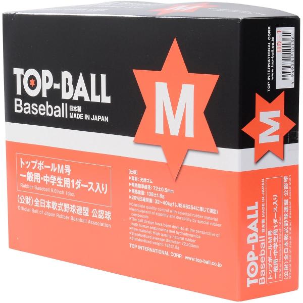 （公財）全日本軟式野球連盟公認球　M号/一般・中学用（1ダース12球）トップ TOP TOP M号 ダース箱 野球 軟式球 WHT TOP-TOPMP12 送料無料