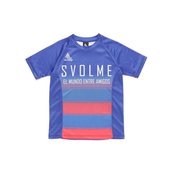 -スボルメ SVOLME JrボーダーFBTRトップ25SDGBLUE サッカー ジュニア半袖プラクティスシャツ ジュニア BLUE 1251-36900