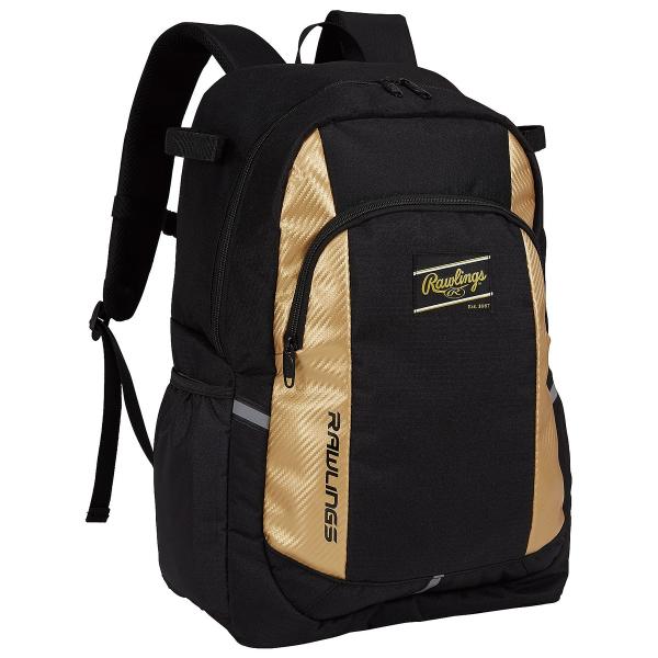 33L容量でバット2本収納可能なジュニア用バックパック。★チェストベルトあり★バット収納2本（突き出し袋タイプ）★サブポケット収納★本体内部に吊りポケット★再帰反射テープローリングス Rawlings ジュニアバックパック 33L ブラック...