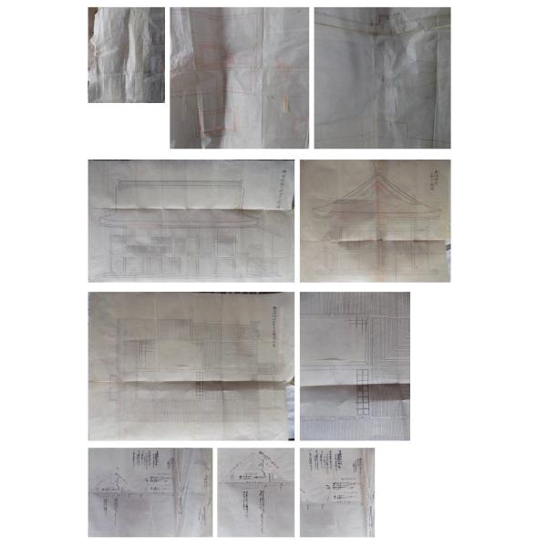 主に橿原神宮と吉野神宮に関する建築図面類です。境内図を見ると両神宮とも明治期の創建時代のもののようです。橿原神宮の境内も創建期の簡単なものと合致します。吉野宮も吉野宮全図（印刷物）と比べると多少の変更点があるようですが、ほぼ同じ建造物が建っ...