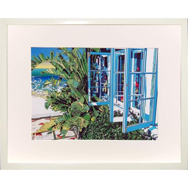 新品 鈴木英人 現代アート 額装付き 壁掛け 絵画 インテリ絵 額装サイズ約53x43cm アートポスター オフセット ビーチ 海岸 海辺 砂浜