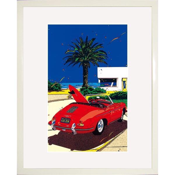 新品 鈴木英人 現代アート 額装付き 壁掛け 絵画 インテリア絵 額装サイズ53x43cm アートポスター オフセット アメ車 アメリカ車 ロードスター