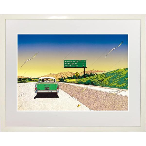 新品 鈴木英人 アメ車 アメリカ車 カリフォルニア 現代アート 額装付き壁掛け 額入り 絵画 インテリア 絵 額装サイズ約53x43cm オフセット