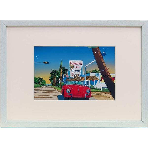 新品 鈴木英人 アメ車 アメリカ車 現代アート 額装付き 壁掛け額入り 絵画 インテリア 絵 額装サイズ44.5x32.3cm オフセット