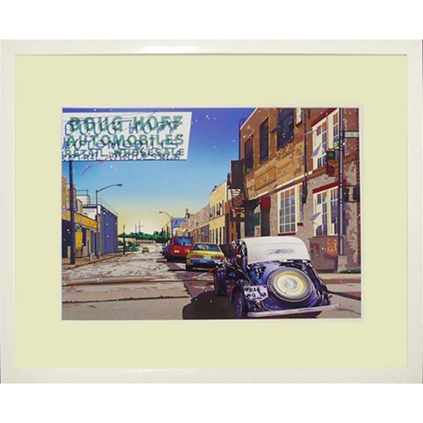 新品 鈴木英人 アメリカ車 アメ車 現代アート 額装付き 壁掛け 額入り絵画 インテリア 絵 額装サイズ53x43cm アートポスター オフセット