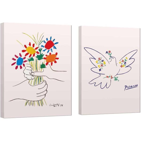 2枚セット 新品 キャンバス画 アートパネル 絵画 アートポスター 絵インテリア お洒落 キャンバス 壁掛け ピカソ 花束 鳩 平和30x40cmの2枚セットです