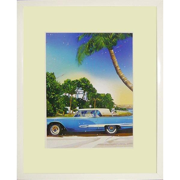 新品 鈴木英人 ニースのアメリカ車 現代アート 額装付き 壁掛け絵画 インテリア 絵 額装サイズ約53x43cm オフセット