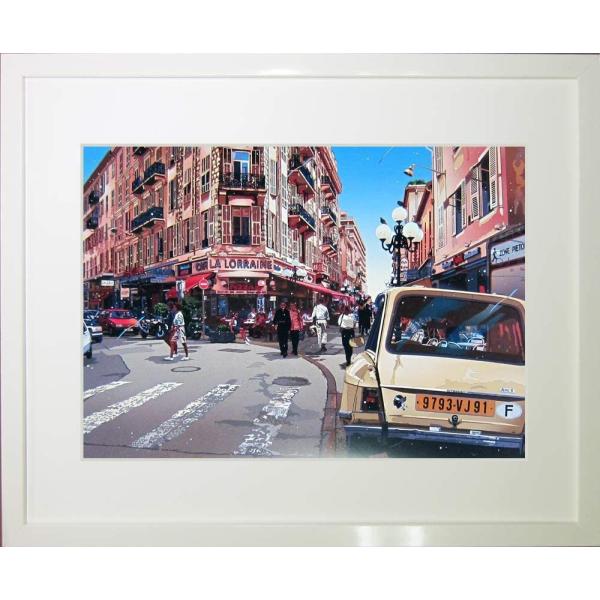 新品 鈴木英人 ニースの街角 現代アート 額装付き 壁掛け 絵画インテリア 絵 額装サイズ約53x43cm オフセット