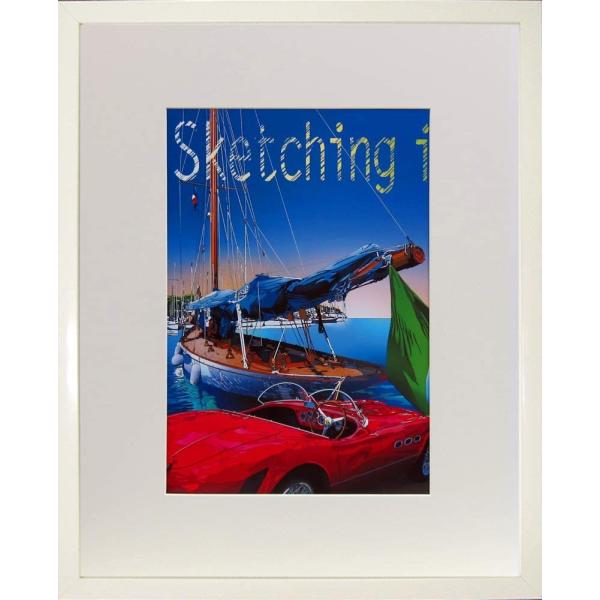 新品 鈴木英人 地中海の友人　現代アート 額装付き 壁掛け 絵画インテリア 絵 額装サイズ約53x43cm オフセット