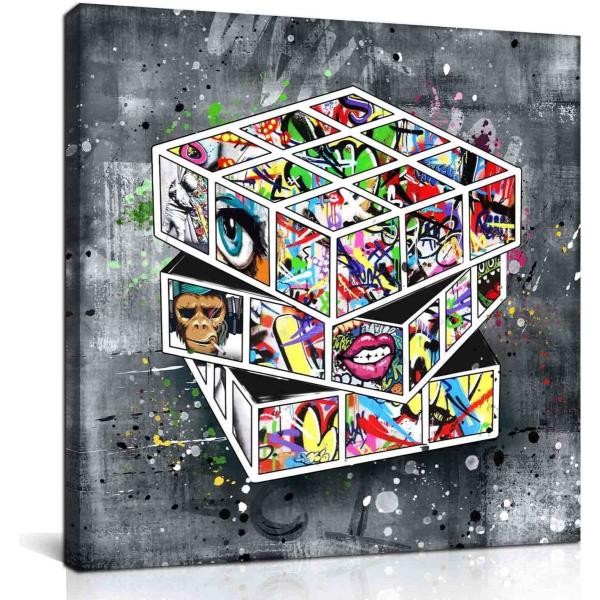 お洒落 現代アート アートパネル キャンバス キャンバス画 カラフル壁掛け 木枠 絵画 絵 ルービックキューブ 34x34cm