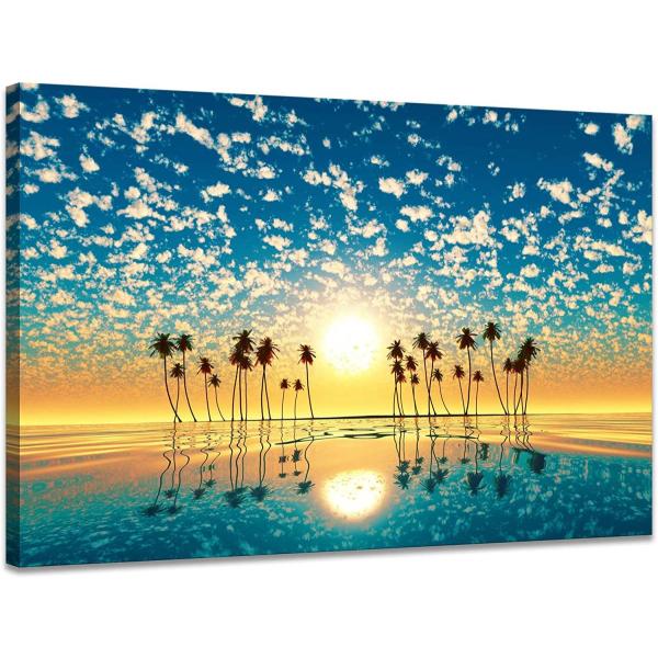 海 アートパネル 壁掛け キャンバス 絵画 新品 現代アート 絵キャンバス画 30x40cm ヤシの木 海岸 太陽 開運 インテリア アートポスター
