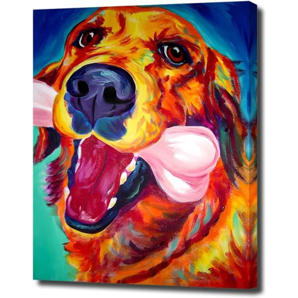 大きいサイズ 犬の絵 絵画 アートパネル 壁掛け 木枠 キャンバス画絵 アートポスター インテリア 現代アート ゴールデンレトリバー約50x70cm