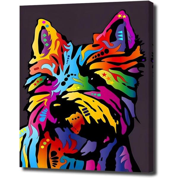 大きいサイズ 犬の絵 絵画 アートパネル 壁掛け 木枠 キャンバス絵 アートポスター インテリア 現代アート ヨークシャテリア約50x70cm