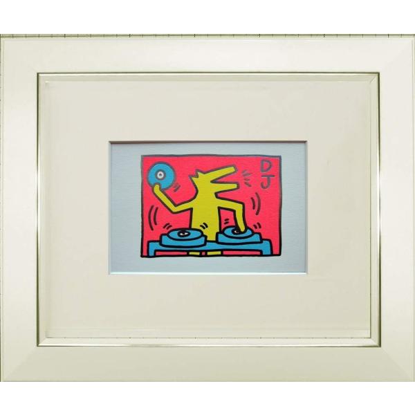 新品 キース・ヘリング アートポスター キースヘリング 現代アート 絵壁掛け キース ヘリング 絵画 オフセット 額装付き DJ インテリア額装サイズ約315x265mm