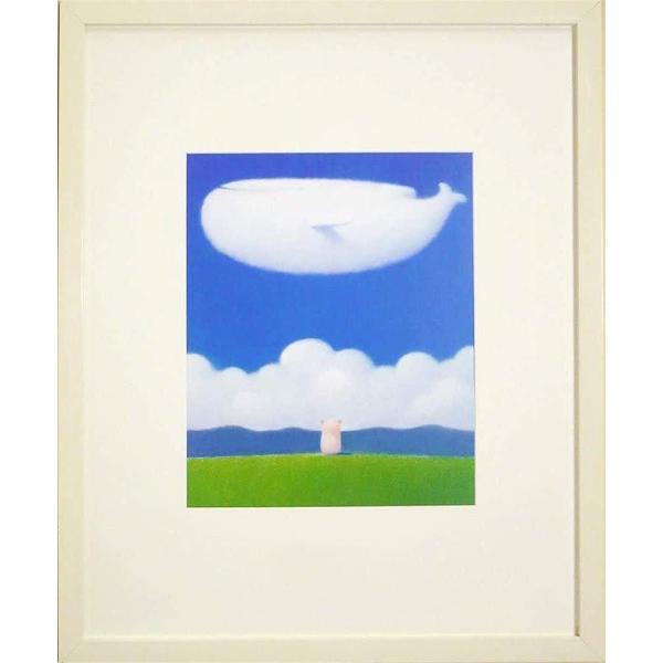 現代アート 額装付き 額入り 壁掛け 絵画 可愛いお洒落 インテリア 絵 渡辺宏 幸福 開運 プレゼント アートポスター額のサイズ 約53x43cm